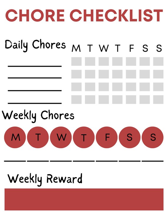Red Chore Checklist - Etsy