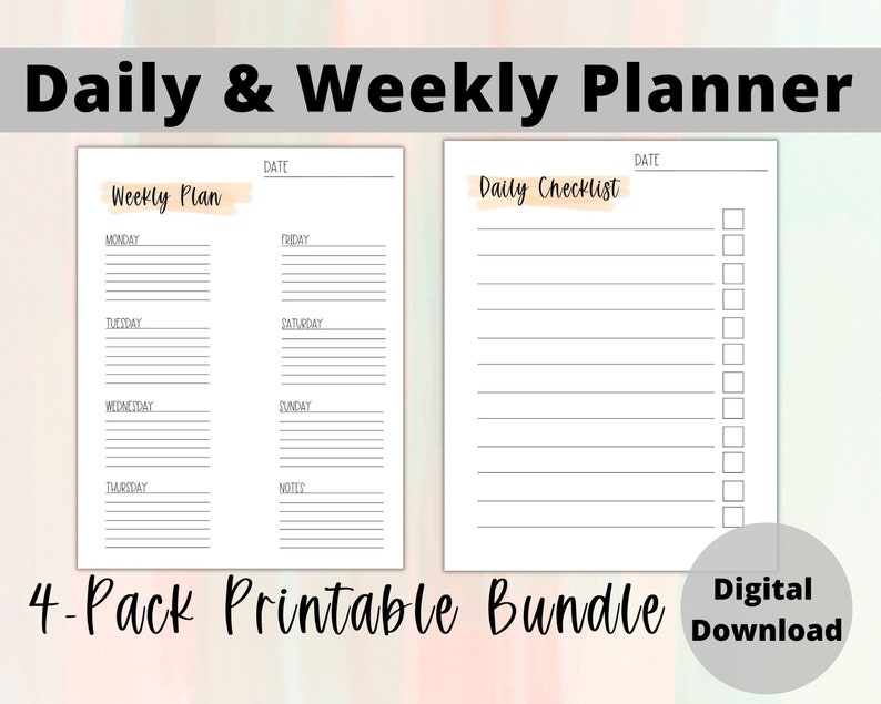 Daily & Weekly Checklist, Meal Plan, Grocery List, Printable Planner ...
