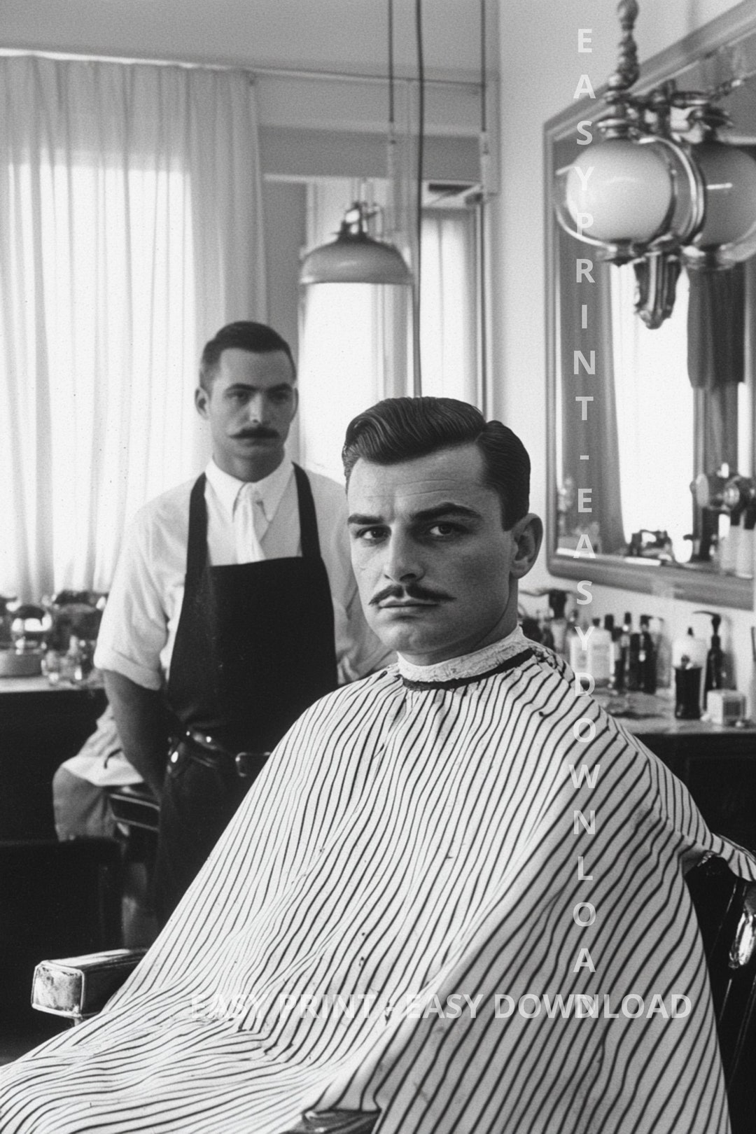 Vintage Barber Shop Portrait, Black and White Wall Art, Retro Men's ...