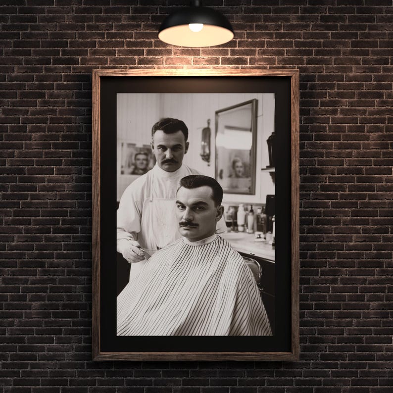 Vintage Barber Shop Portrait, Black and White Wall Art, Retro Men's ...