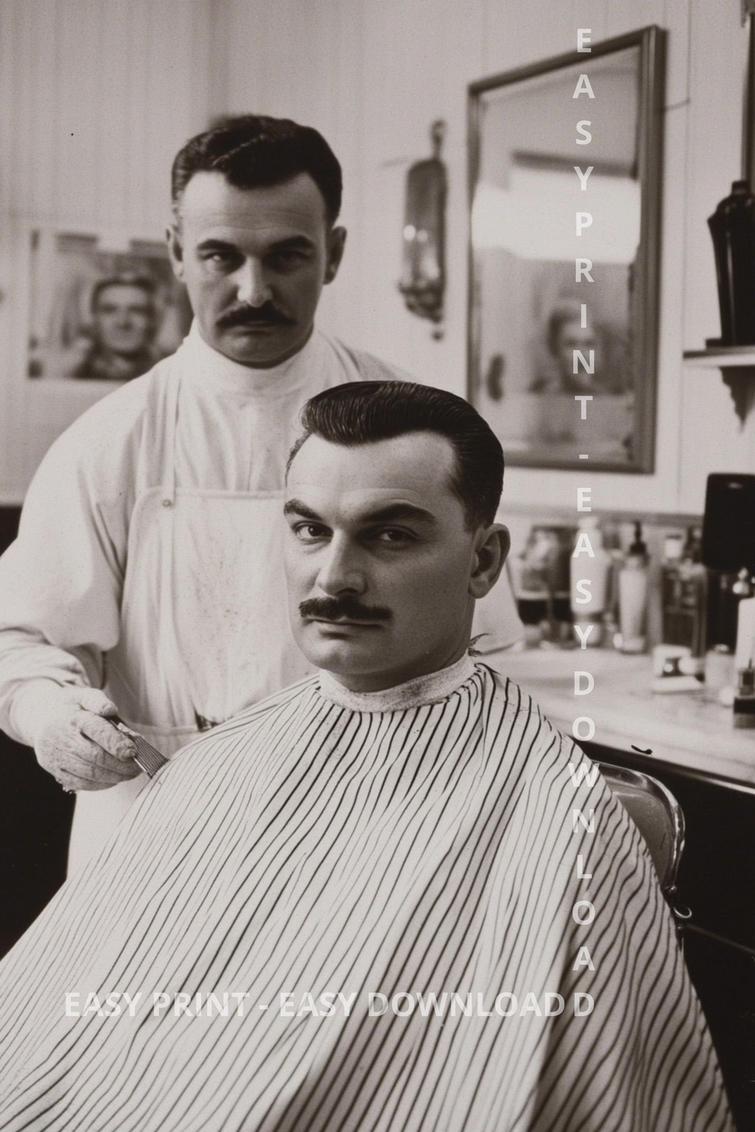 Vintage Barber Shop Portrait, Black and White Wall Art, Retro Men's ...
