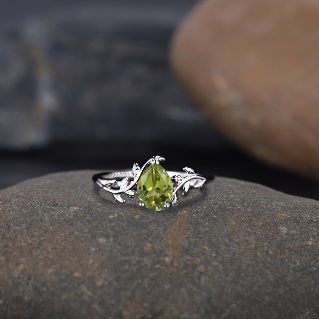 Teardrop Peridot Promise Ring, Women's Engagement Ring, Art Deco Twig ...