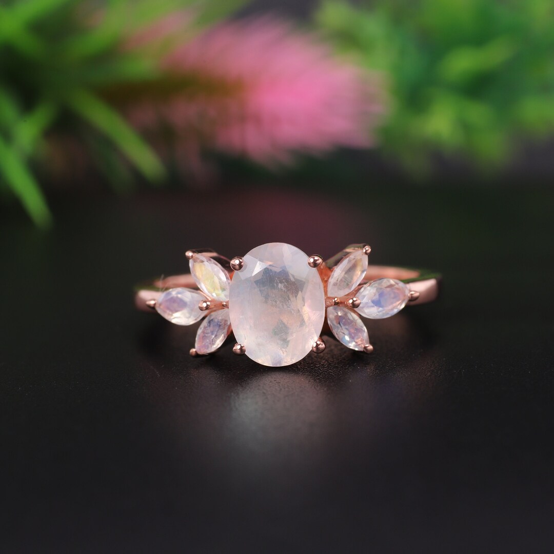Antique Moonstone Cluster Ring, Delicate Women Engagement Ring, Promise ...