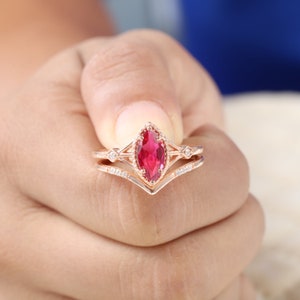 Ruby Stacking Engagement Ring Set Bridal Promise Ring for Women ...