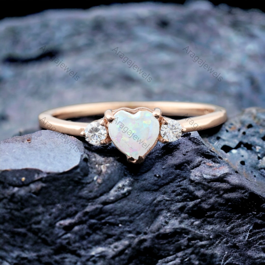 Unique Heart Shape Opal Engagement Ring Art Deco Heart White - Etsy