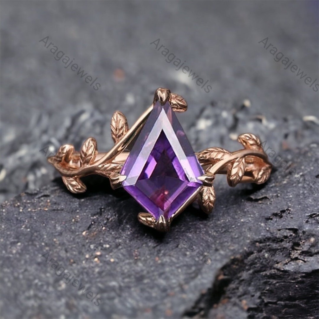 Unique Amethyst Engagement Rings Kite Cut Purple Gemstone - Etsy