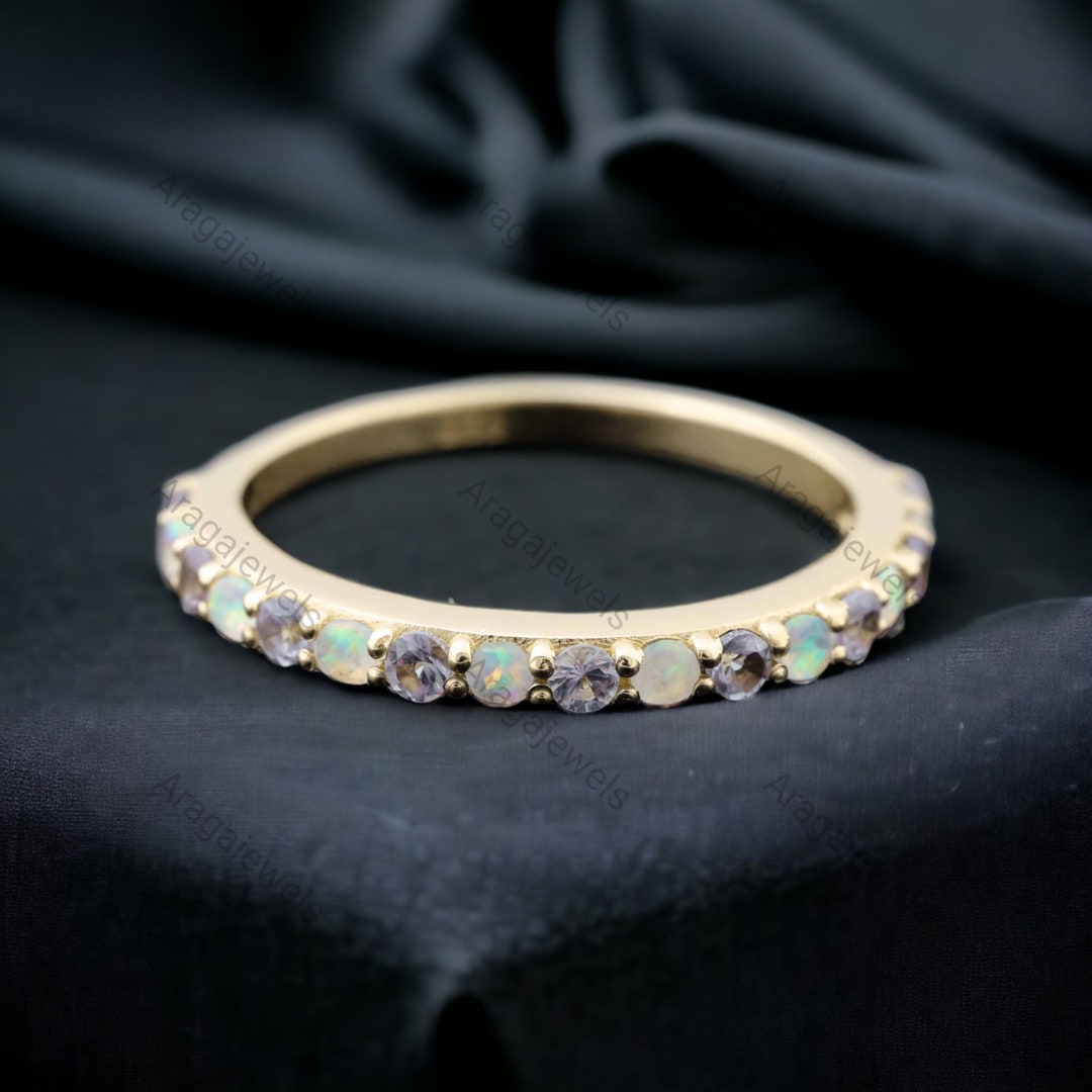 Alexandrite Opal Wedding Band Half Eternity Alexandrite Band - Etsy