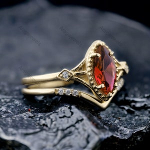 Ruby Stacking Engagement Ring Set Bridal Promise Ring for Women ...