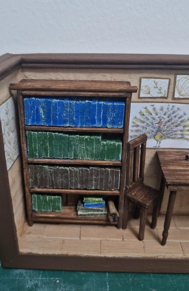 Miniature Library Book Nook Diorama Handmade Micro Bookshelf Decor ...