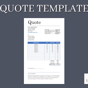 Customizable Quote Template! Fully Editable Excel Sheet, Quote Form ...