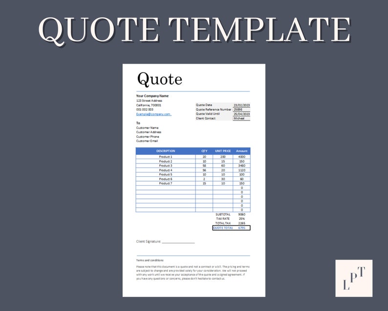 Customizable Quote Template! Fully Editable Excel Sheet, Quote Form ...