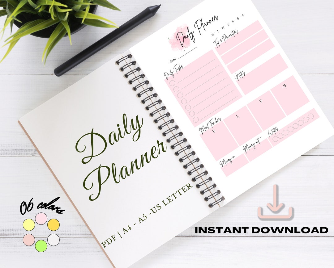 Printable Daily Planner | Day Planner Printable PDF - A4 - A5 - US ...