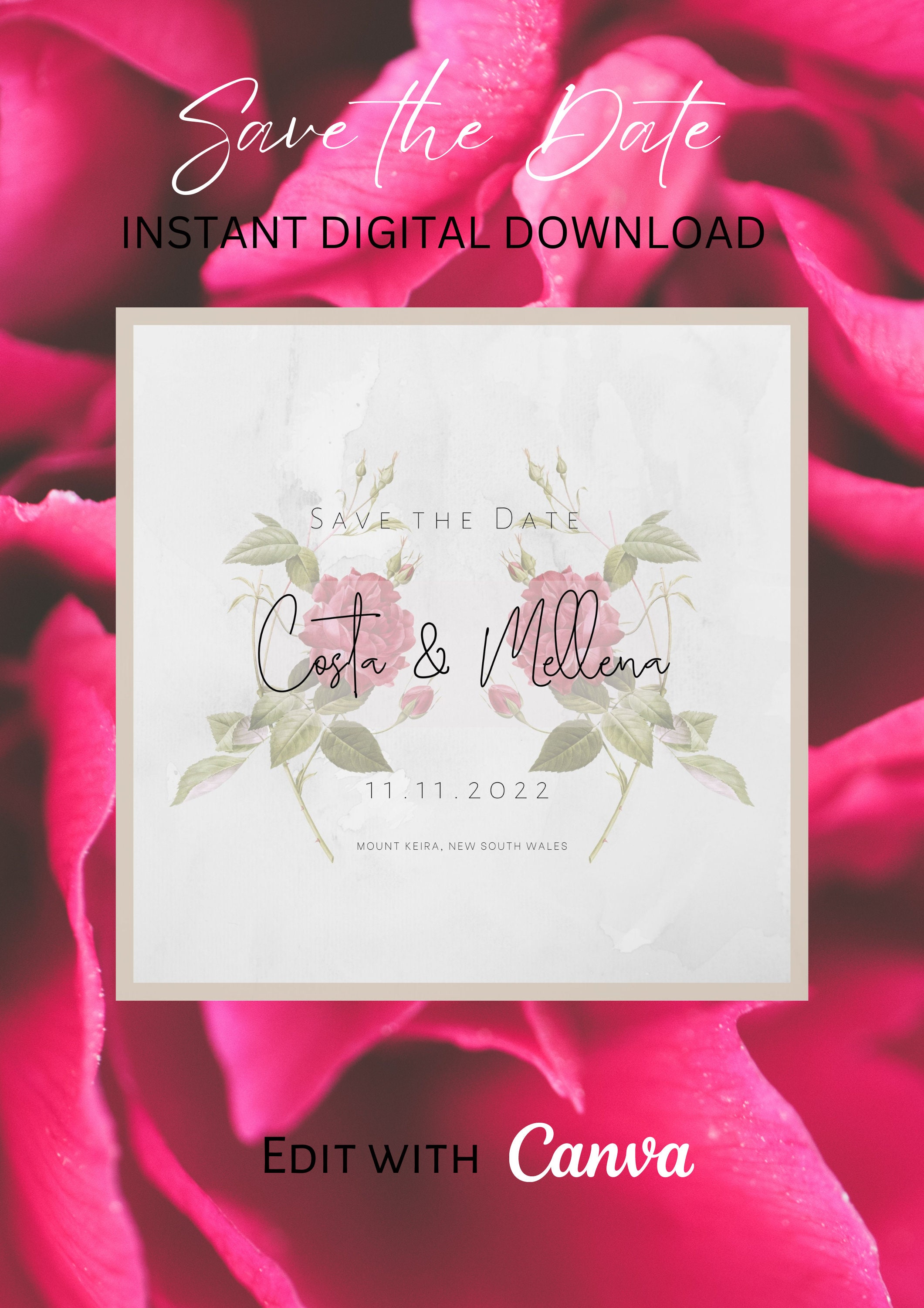 Editable Wedding Template, Square Save the Date, DIY, Instant Download ...