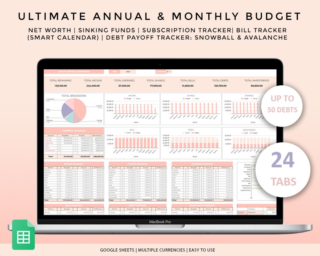 Annual Budget Spreadsheetmonthly Budget Net Worth - Etsy