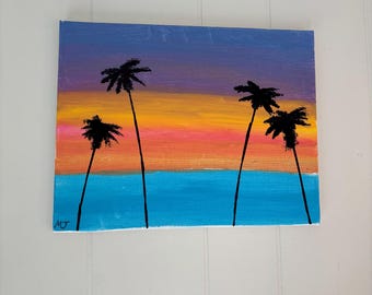 Palm Tree Sunset Painting - Etsy