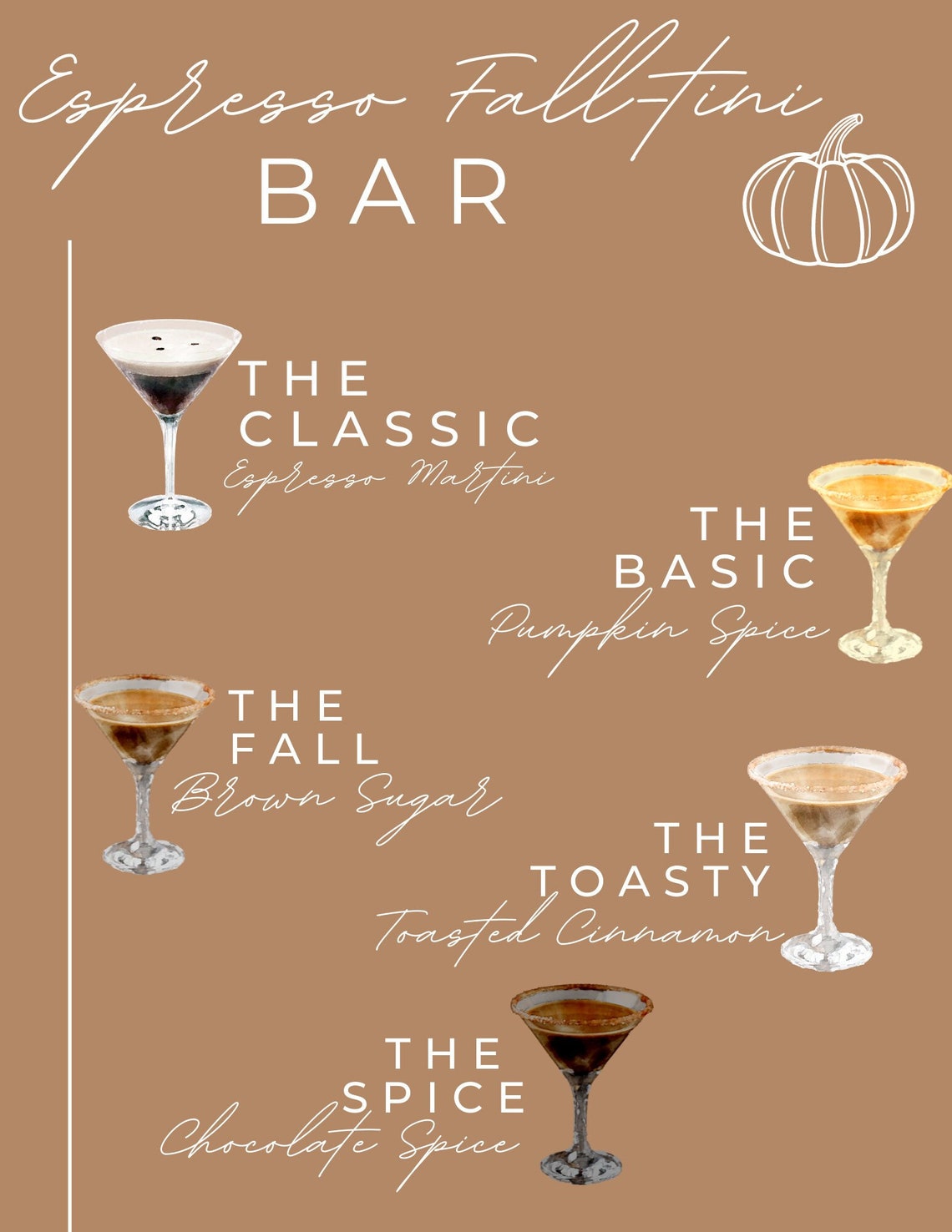 Fall Bar Menu - Espresso Martini - Bar Menu - Flavored Martini Bar - Etsy