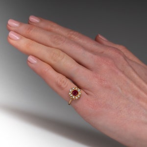 Ruby & Pearl Ring Victorian Seed Pearl Engagement Ruby Ring for Womenvintage Art Deco Halo ...