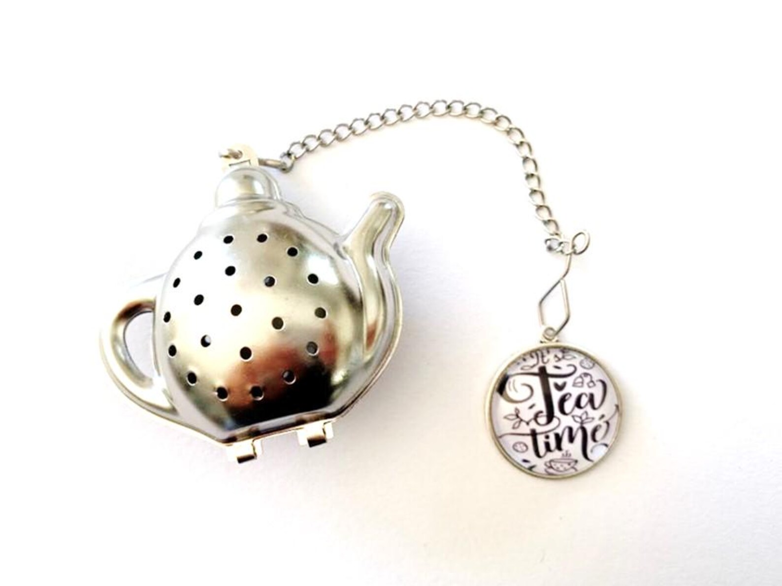 Tea Infuser, Tea Ball, Teapot Shape, With Glass Cabochon Pendant - Etsy