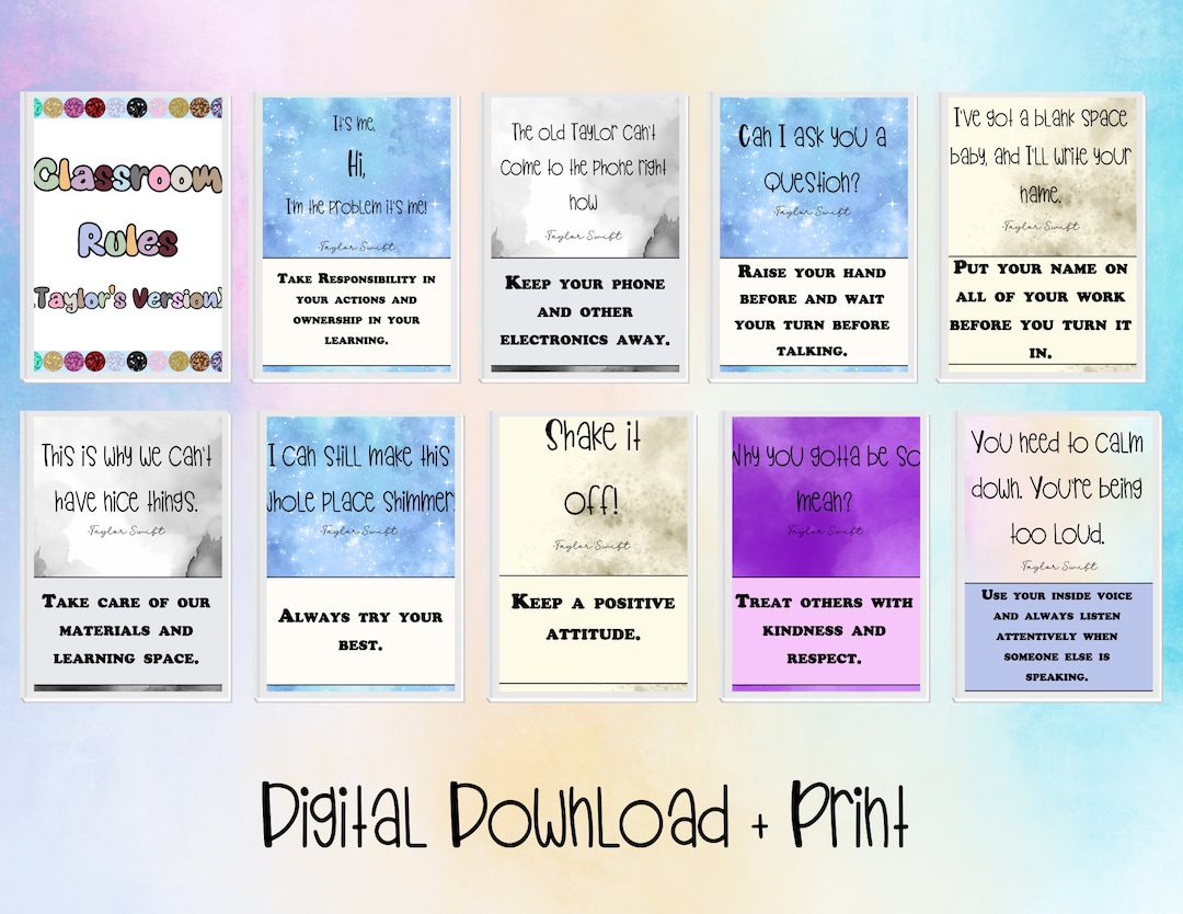 Classroom Rules as Told by Taylor Swift Printable Posters - Etsy