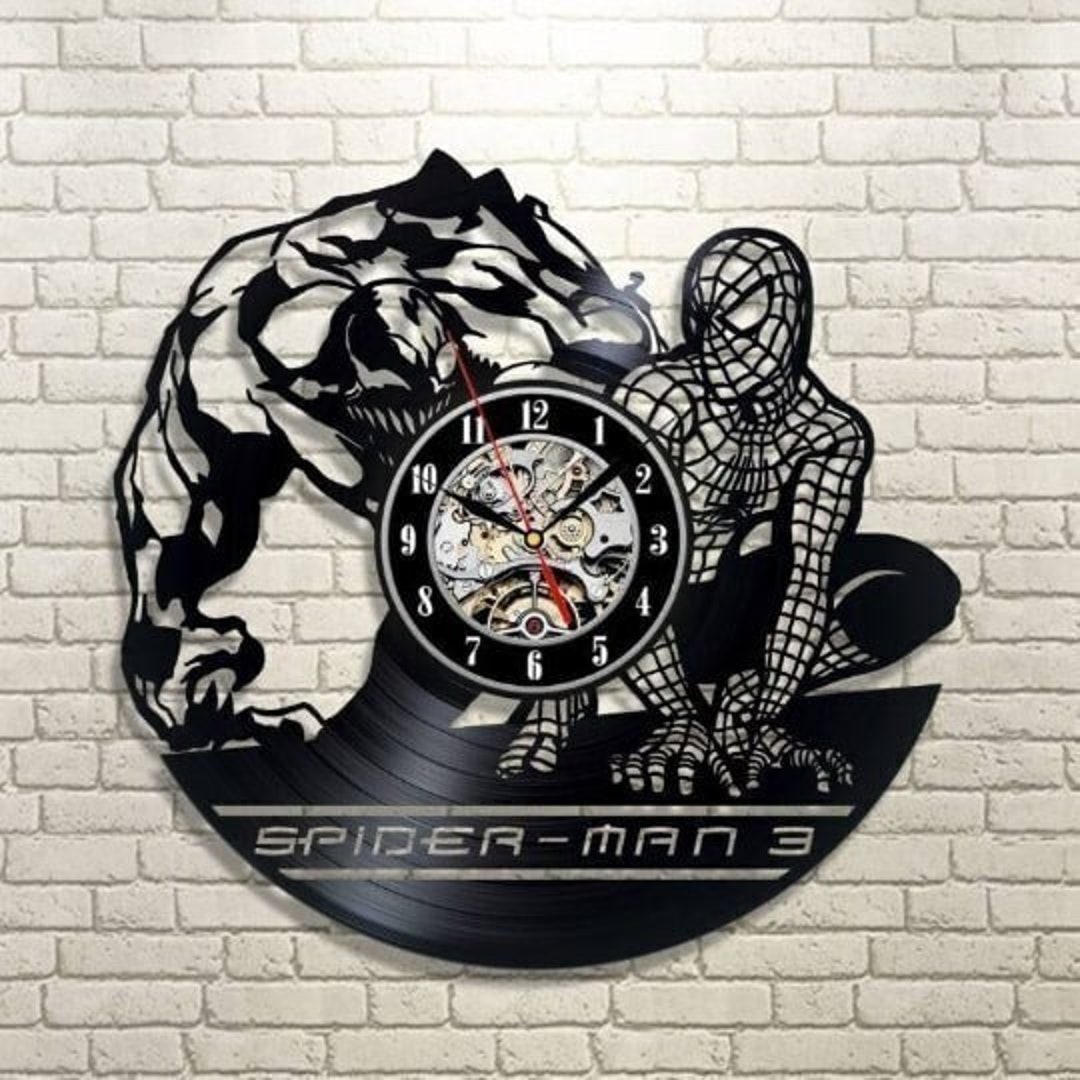 Spiderman and Venom Vinyl Record Clock, Comic Wall Art, Movie ...