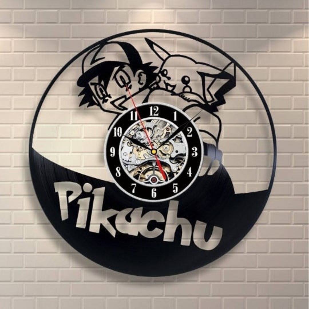 Pikachu Vinyl Record Clock, Pokemon Art, Kids Bedroom Wall Decor ...