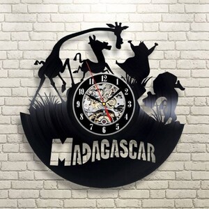 Madagascar Vinyl Record Clock, Cartoon Decor, African Animal Wall Art ...