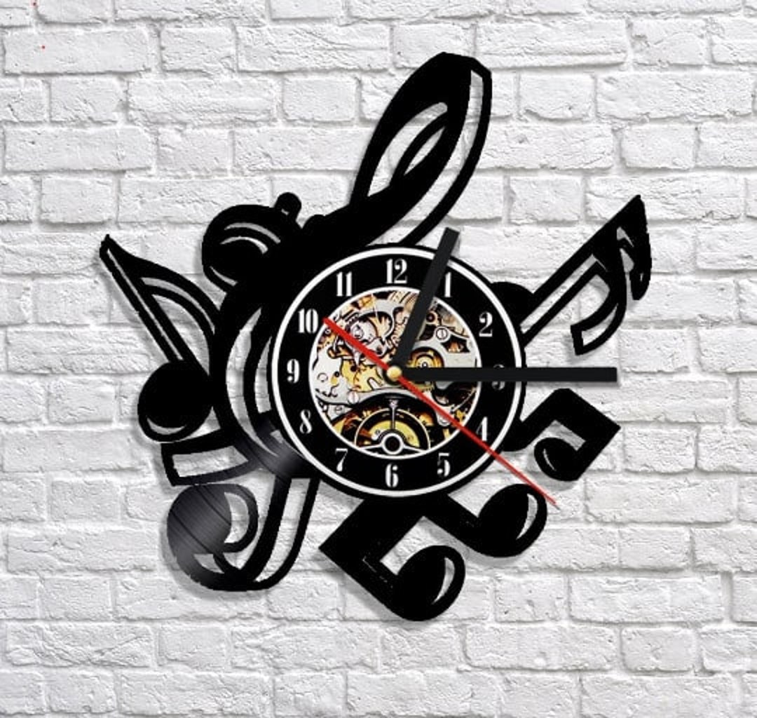 Musical Notes Vinyl Record Clock, Minimalist Living Room Decor, Unique ...