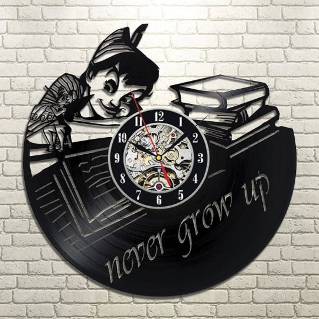 Peter Pan Vinyl Record Clock, Never Grow Up, Classroom Wall Decor ...