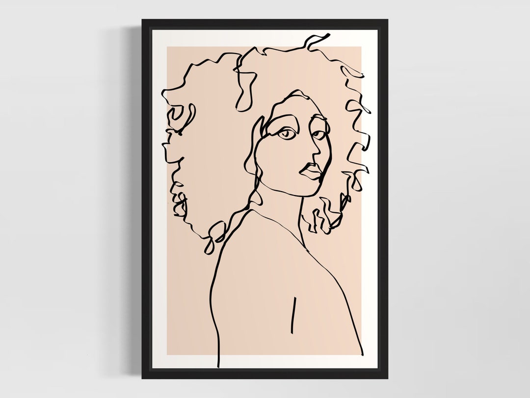 Neutral Line Art Wall Drawing, Lady Wall Art, Instant Digital Download ...