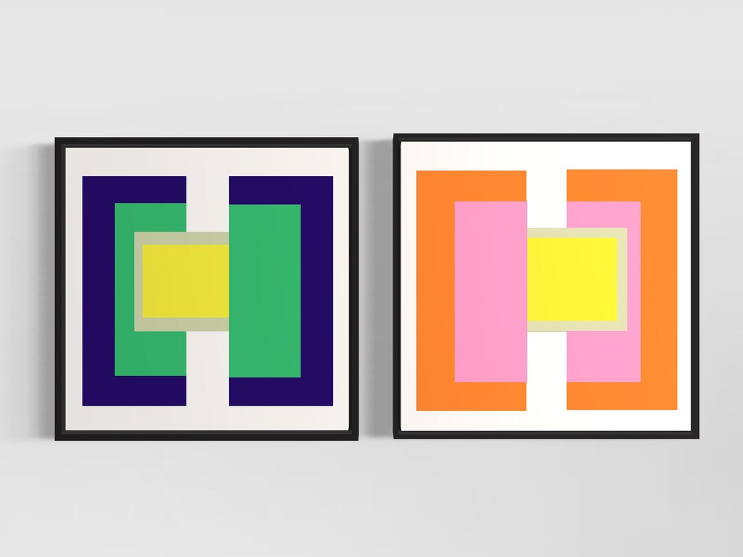 Set of 2 Bold Color Block Downloadable Art Prints, Mid- Century Modern ...