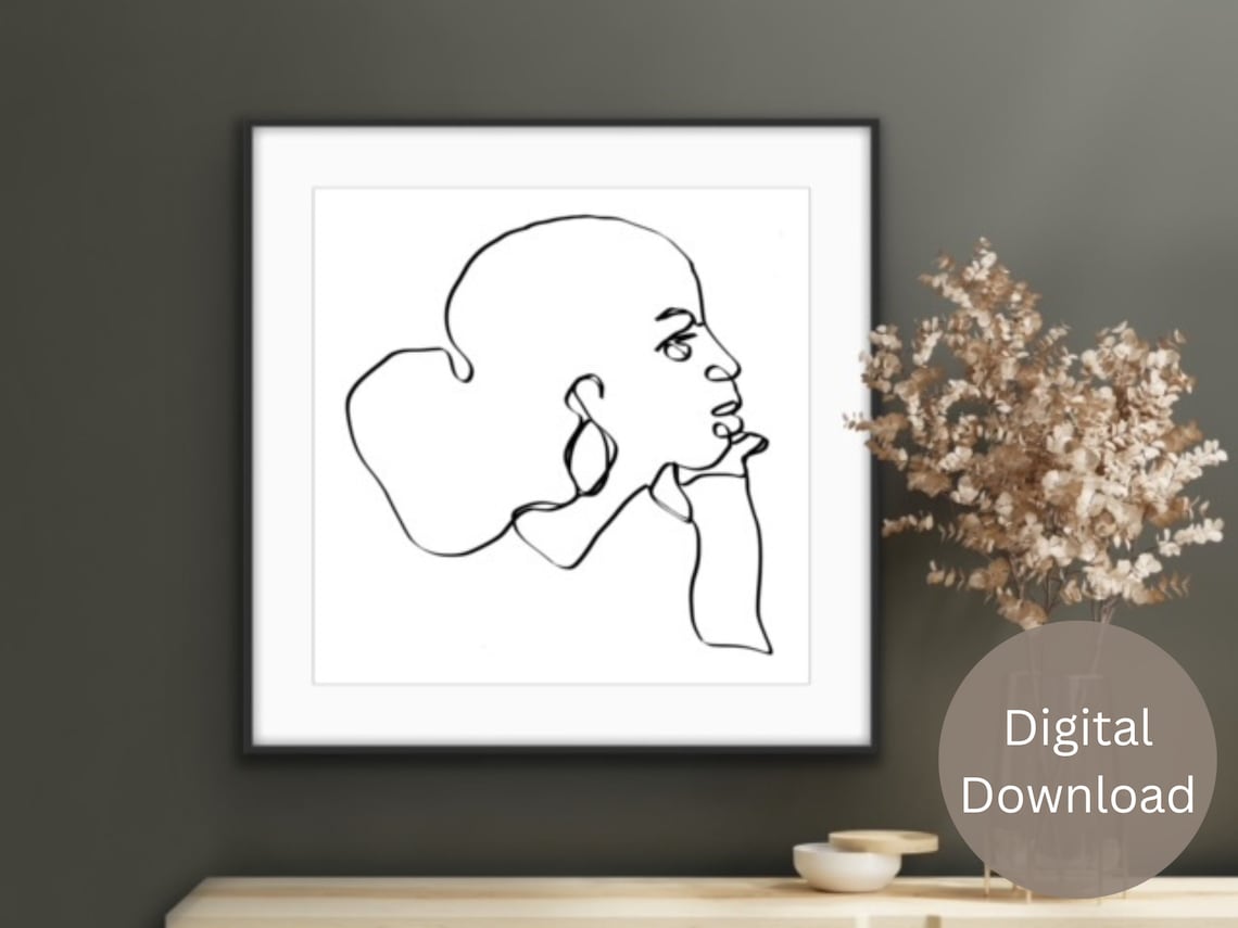 Lady Line Drawing Art, Instant Digital Download, Black and White Art ...