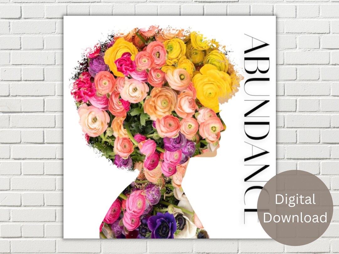 Flower Silhouette Print, Floral Wall Art, Botanical Poster, Abundant ...