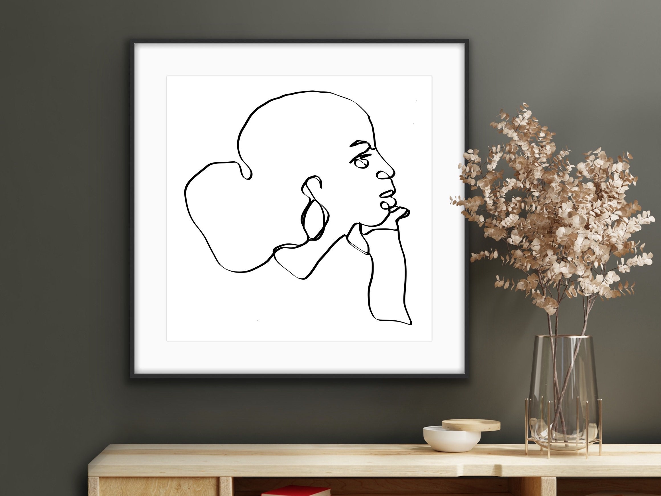 Lady Line Drawing Art, Instant Digital Download, Black and White Art ...