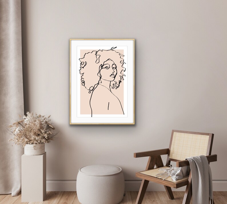 Neutral Line Art Wall Drawing, Lady Wall Art, Instant Digital Download ...