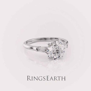 2.38ct Round CVD Diamond & Tapper Baguette Three Stones Engagement Ring ...