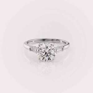2.38ct Round CVD Diamond & Tapper Baguette Three Stones Engagement Ring ...