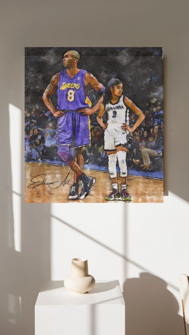 Custom Realistic Digital Portrait of Kobe and Gigi Bryant, Custom ...