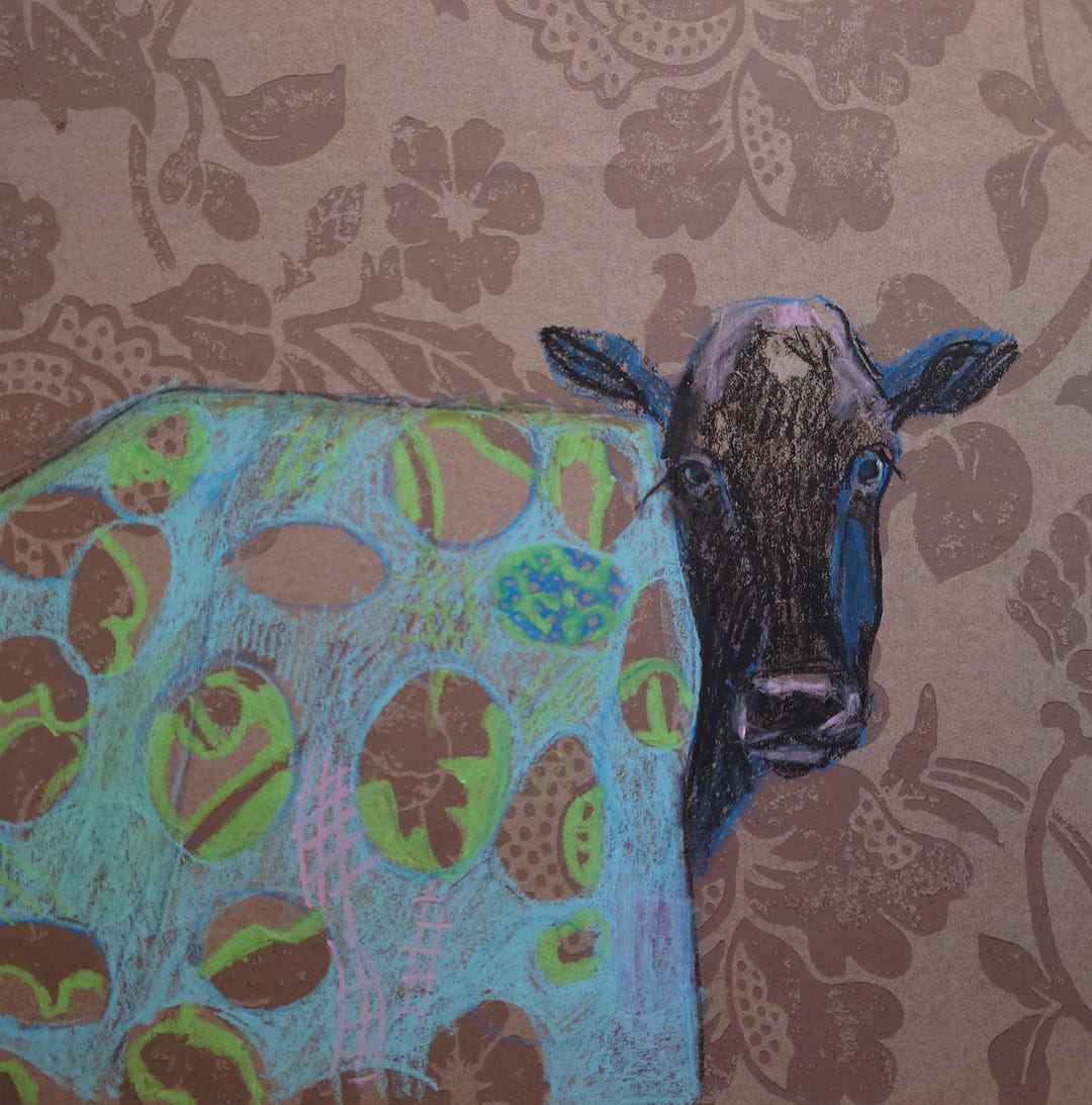 Cow Art, Original Soft Pastel Drawing on Wall Paper, Calf Portrait - Etsy