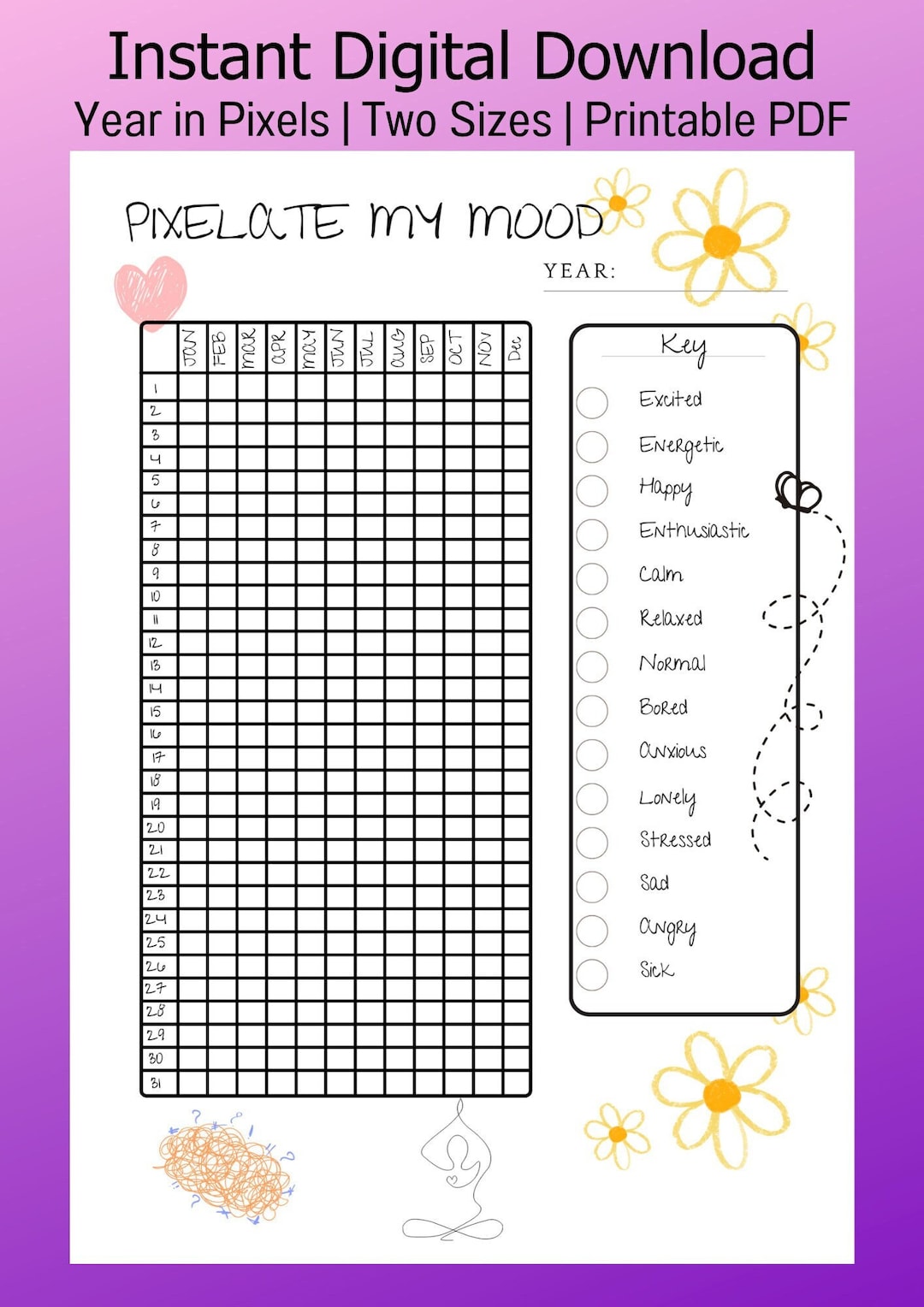 A Year in Pixels Printable Yearly Mood Tracker in Two Sizes A5 A4 ...