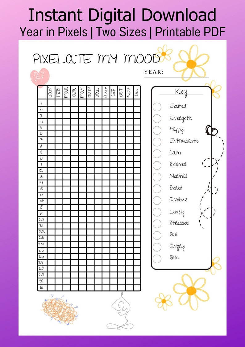 A Year in Pixels Printable Yearly Mood Tracker in Two Sizes A5 A4 ...