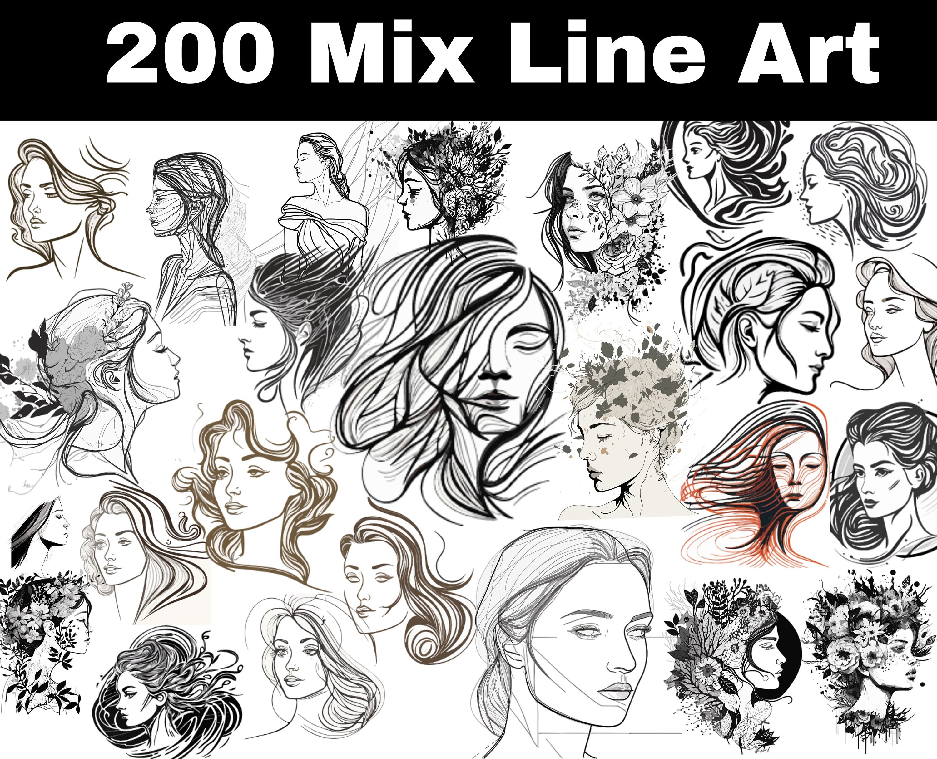 200 Line Art Women SVG Bundle Woman Flowers Svg Flowers - Etsy