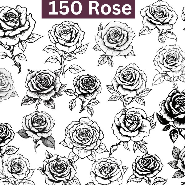 Rose Line Drawing - Etsy