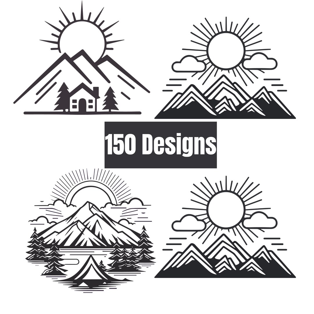 Line Art Mountain SVG Bundle of 150 | Mountains Svg | Sun Svg | Svg for ...