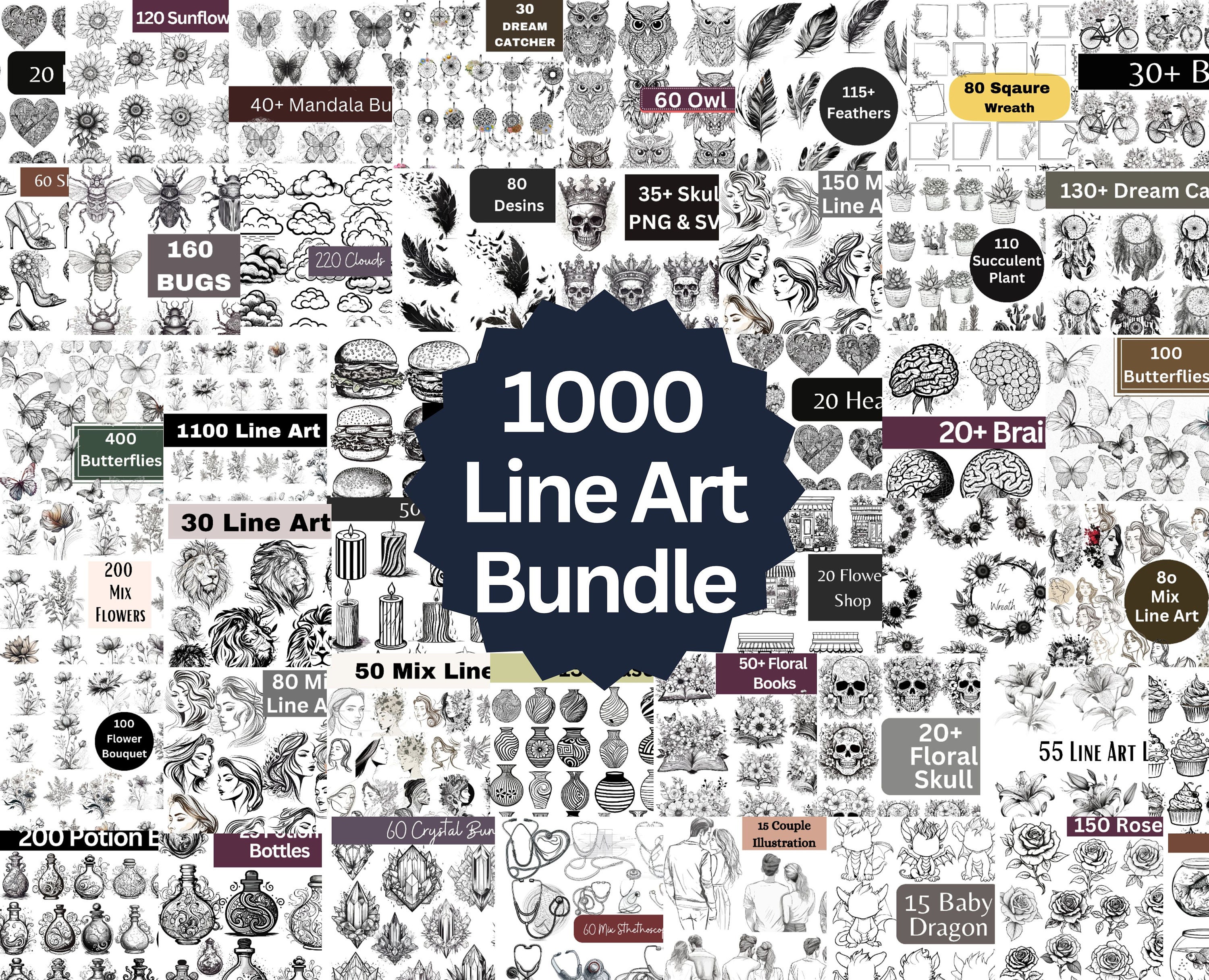 1000 Line Art Bundle | Minimalist Drawings (digital Download) - Etsy