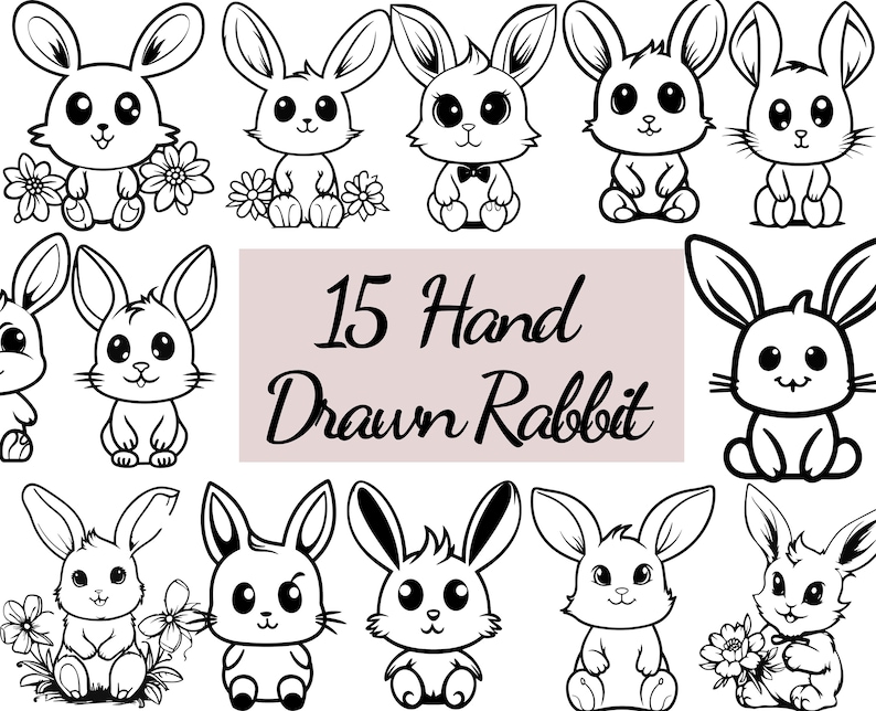 Line Art Rabbit PNG Rabbit Clipart Animal Cut File - Etsy
