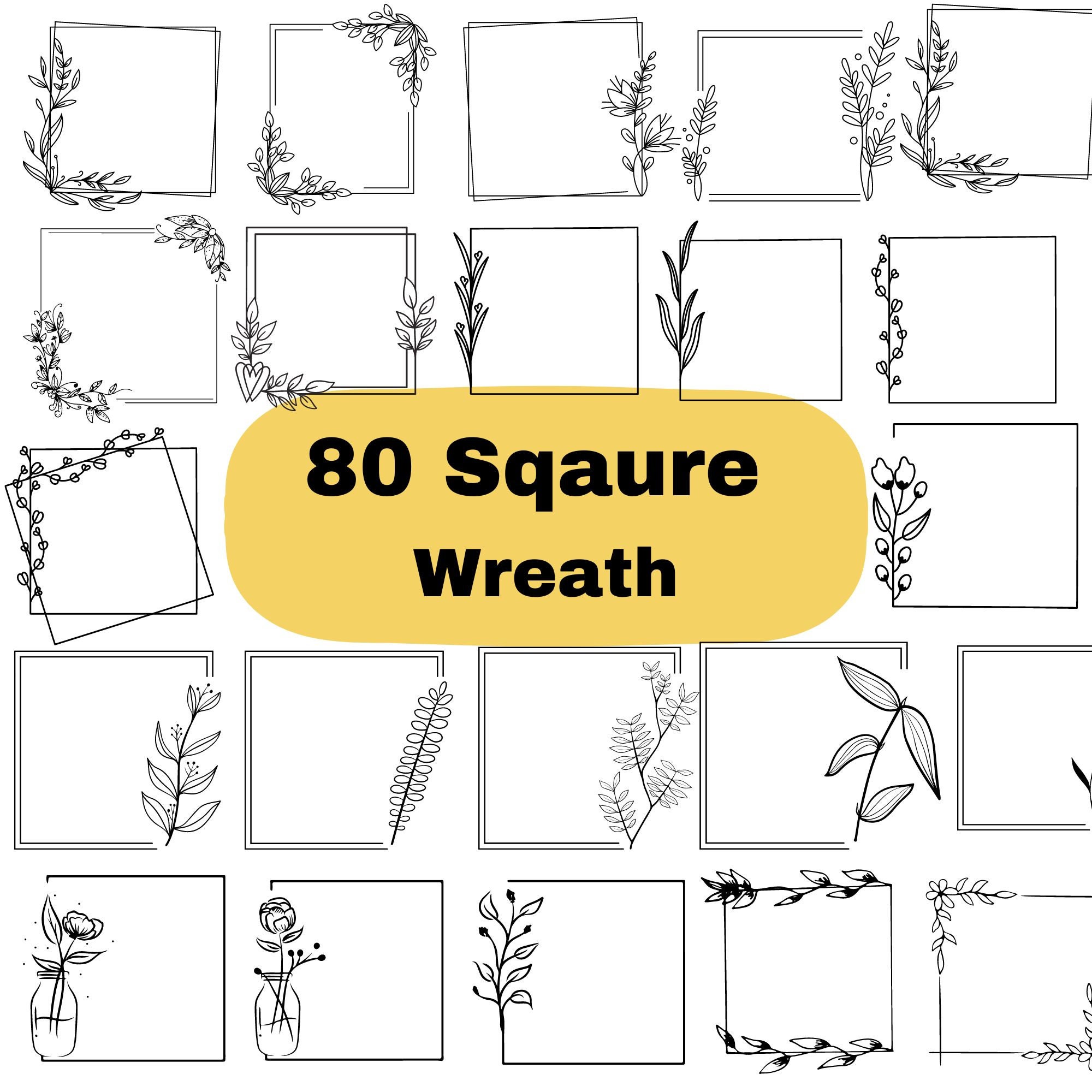 Floral Square Wreath SVG Bundle | 80 Line Art Designs (digital Download ...