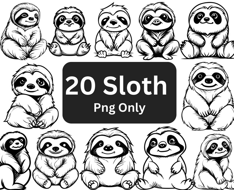 Sloths Clipart Bundle Party Clip Art Sloth Digital Stamp - Etsy