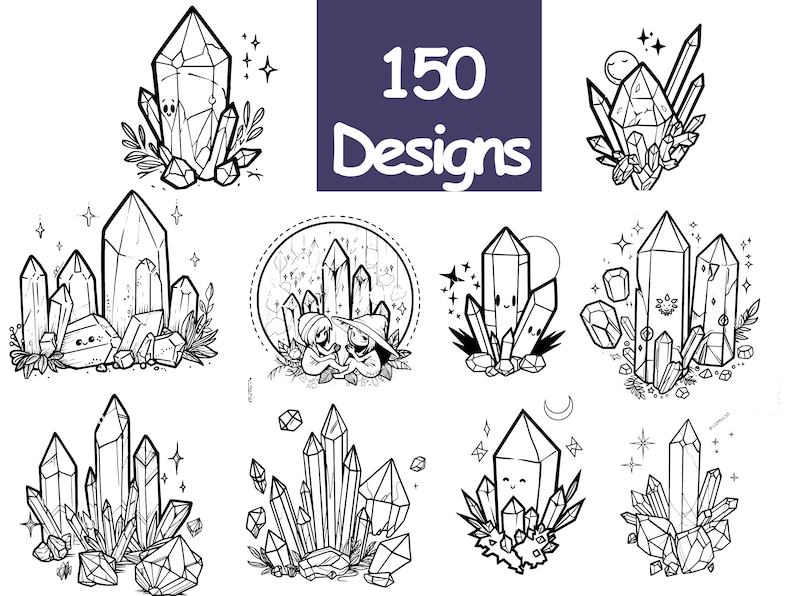 Crystal Line Art SVG Bundle | Hand Drawn Mystical Clip Art - Etsy
