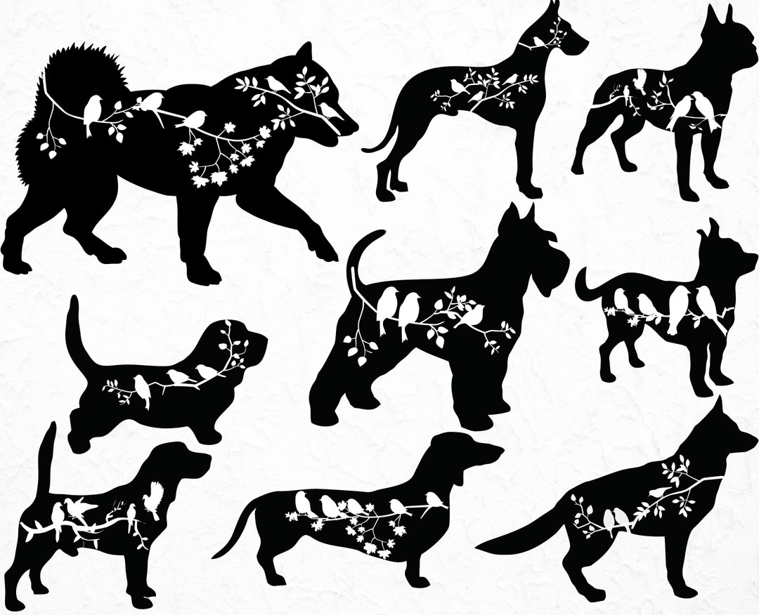 10 Unique Floral Bird Svg Bundle, Dog Svg Files, Wildflower Dog Clipart ...