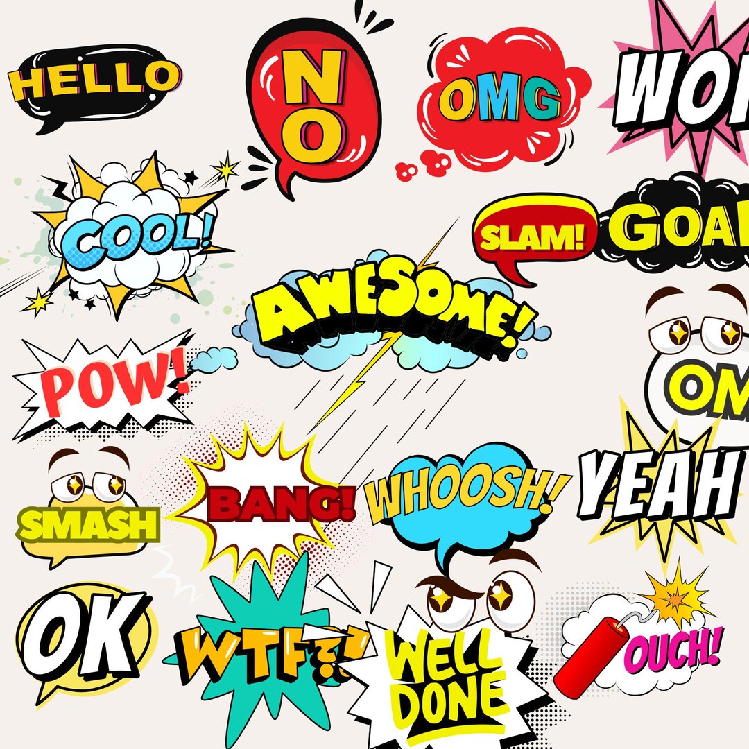 500 Comic Style Action Bubbles SVG Clipart - Comic Cartoon Style PNG ...